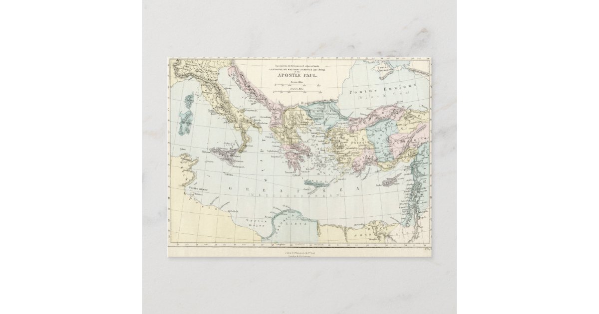 Map of Apostle Paul's Missionary Journeys Postcard | Zazzle