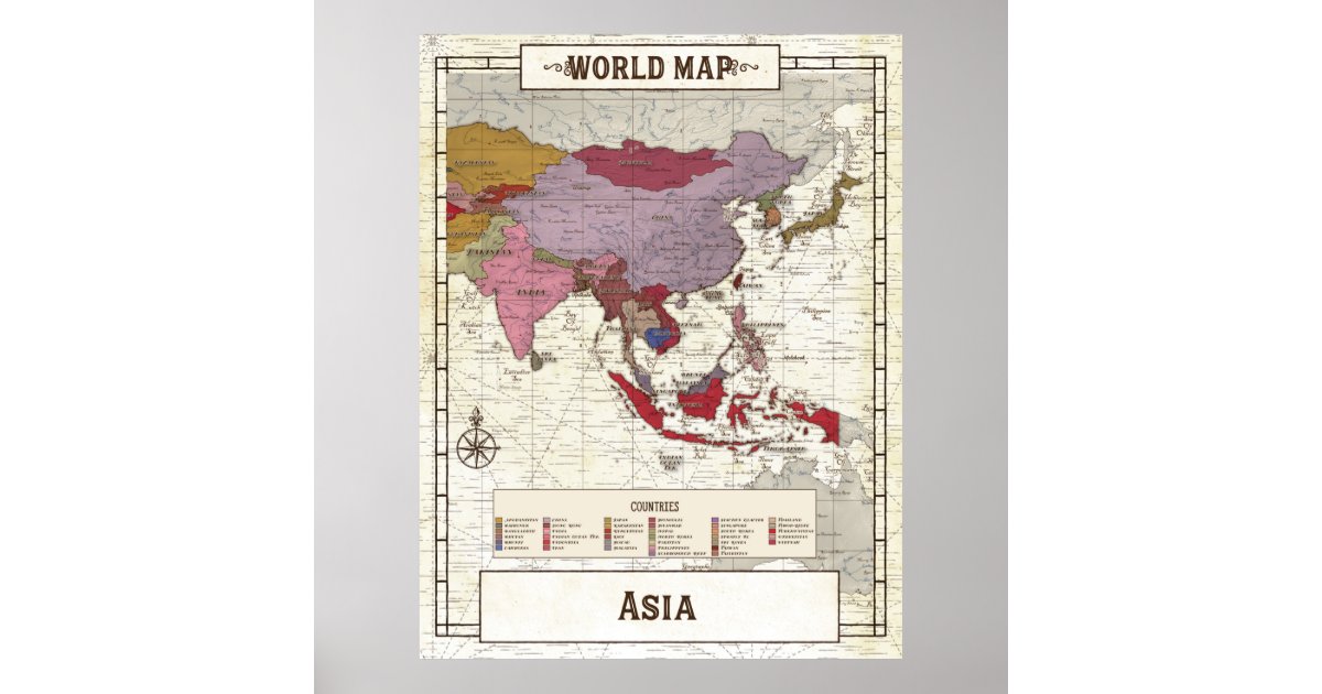 Map Of Asia Poster | Zazzle