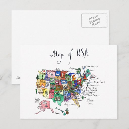 Map of Attractions of United States of America Postcard | Zazzle