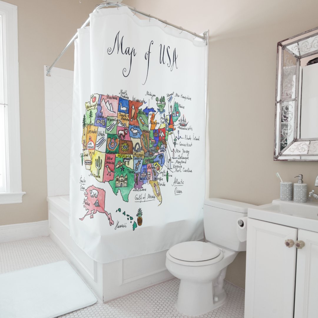 Map of Attractions of United States of America Shower Curtain | Zazzle