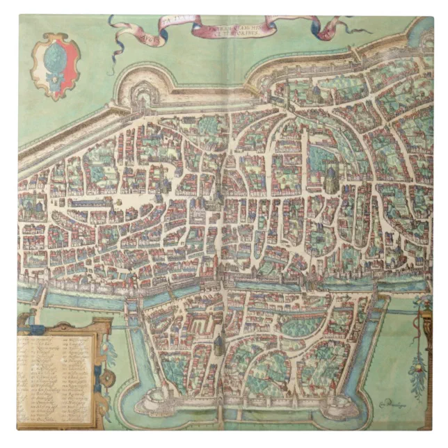 Map of Augsburg, from 'Civitates Orbis Terrarum' b Ceramic Tile | Zazzle