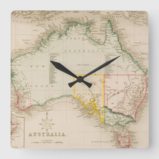 Map of Australia & New Zealand Square Wall Clock | Zazzle