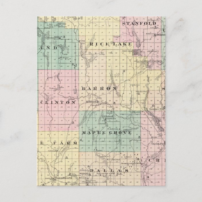 Map of Barron County, State of Wisconsin Postcard | Zazzle.com