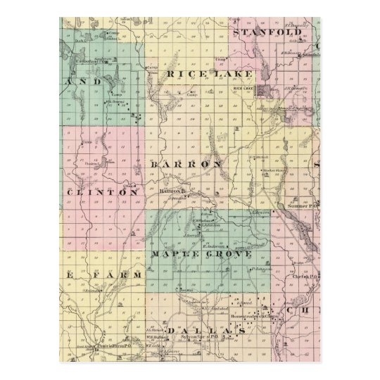 Map of Barron County, State of Wisconsin Postcard | Zazzle.com