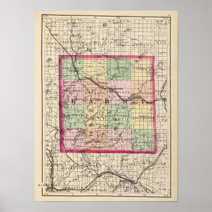 Map of Barry County, Michigan Poster | Zazzle.com