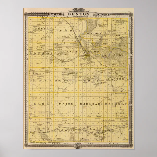 Map of Benton County, State of Iowa Poster | Zazzle