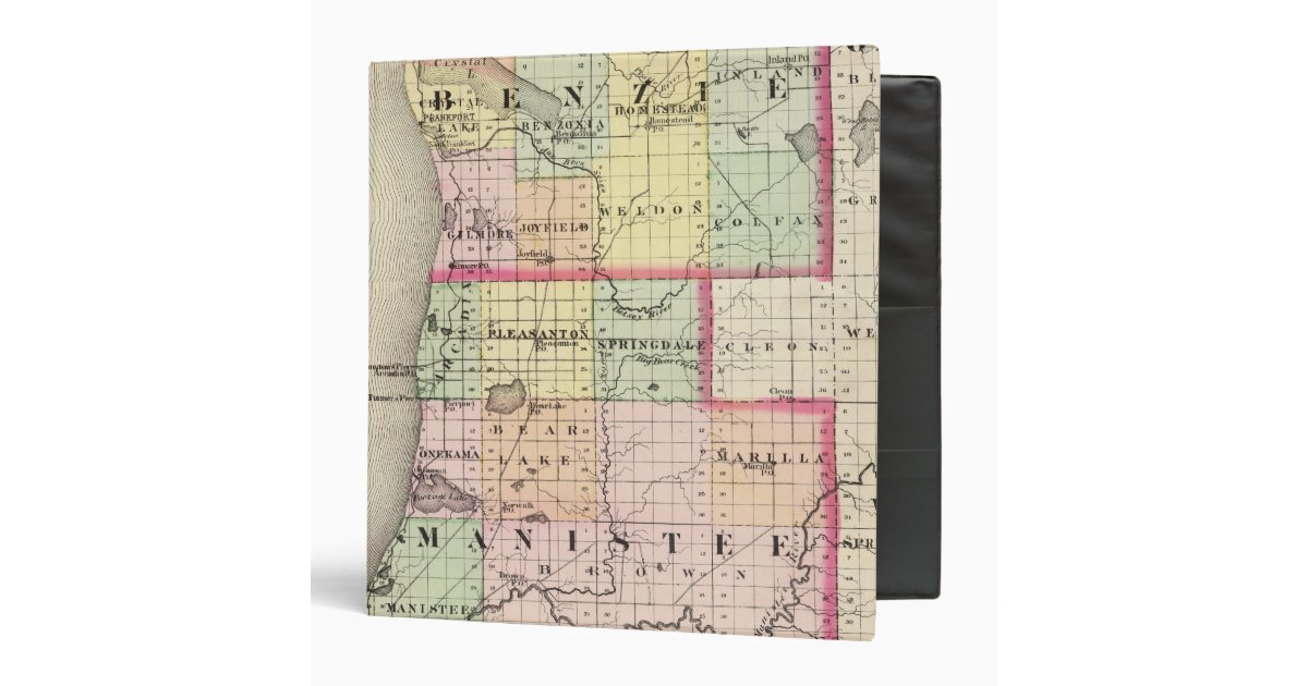 Map of Benzie and Manistee counties, Michigan Binder | Zazzle