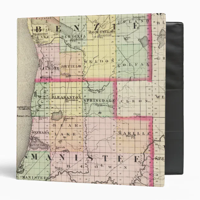 Map of Benzie and Manistee counties, Michigan Binder | Zazzle