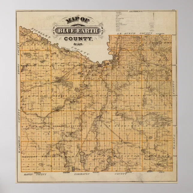 Map of Blue Earth County, Minnesota Poster | Zazzle