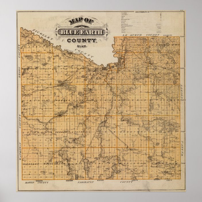 Map of Blue Earth County, Minnesota Poster | Zazzle