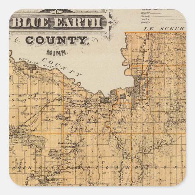 Map of Blue Earth County, Minnesota Square Sticker | Zazzle