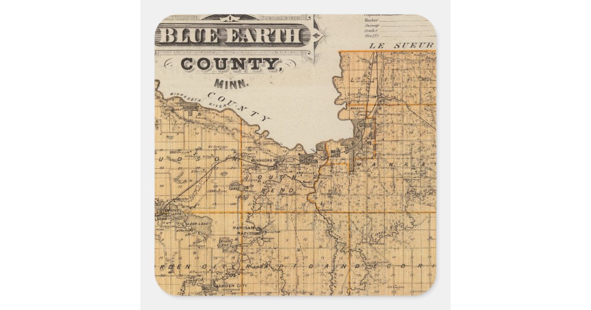 Map of Blue Earth County, Minnesota Square Sticker | Zazzle