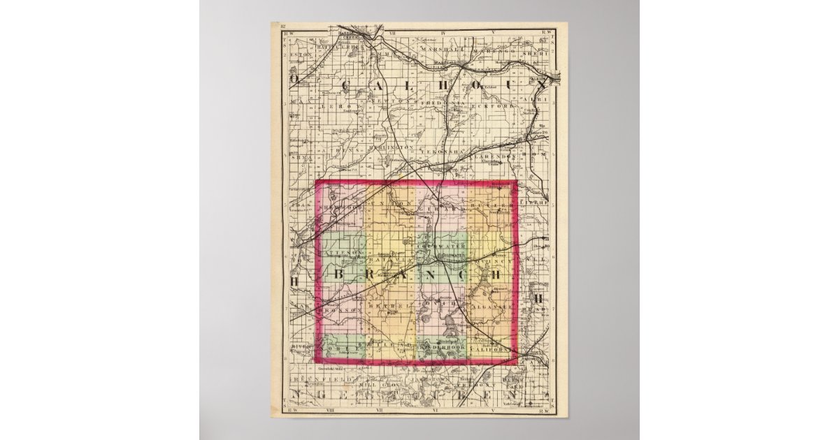 Map of Branch County, Michigan Poster | Zazzle