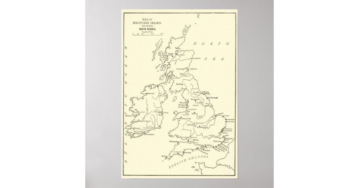Map of Britain | Health Resorts Poster | Zazzle