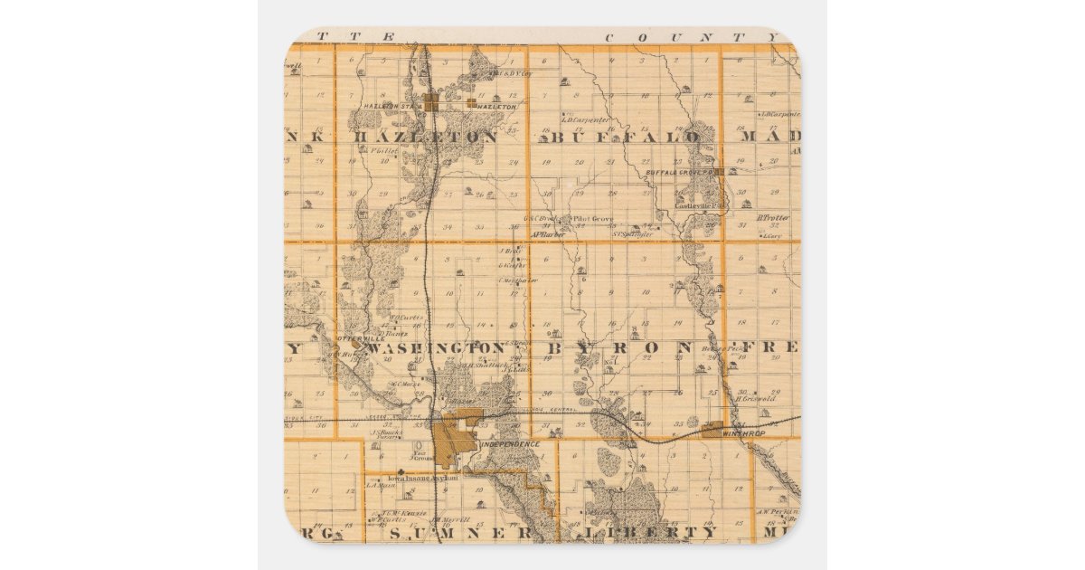 Map of Buchanan County, State of Iowa Square Sticker | Zazzle