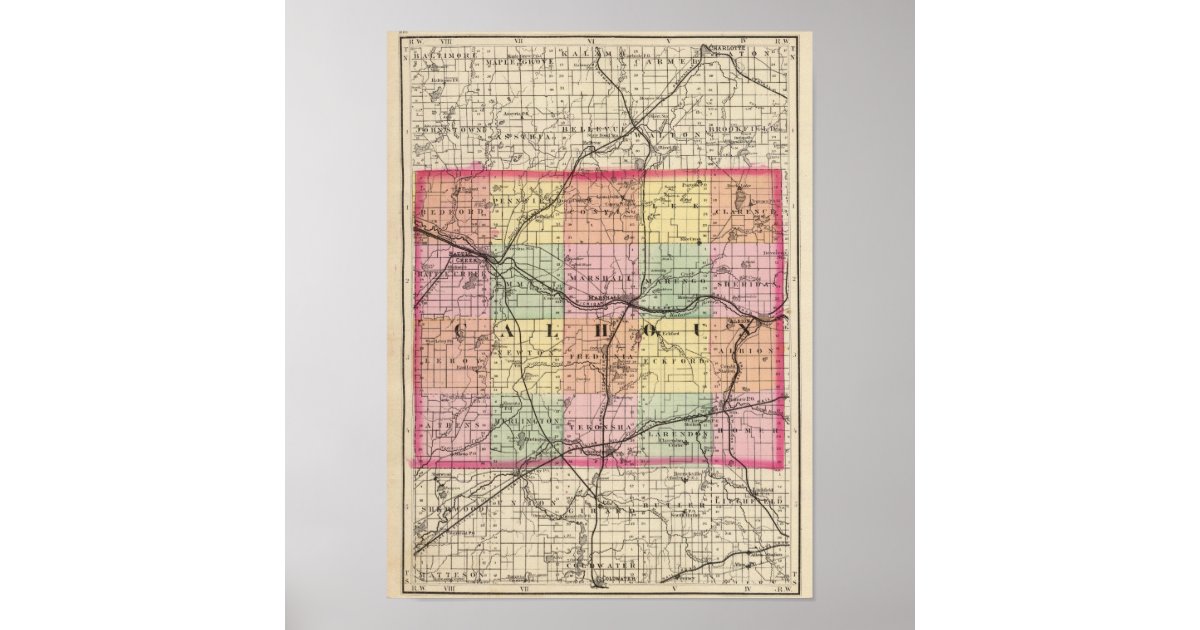 Map of Calhoun County, Michigan Poster | Zazzle
