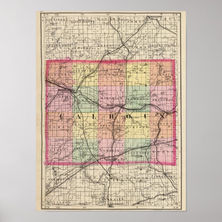Map of Calhoun County, Michigan Poster | Zazzle