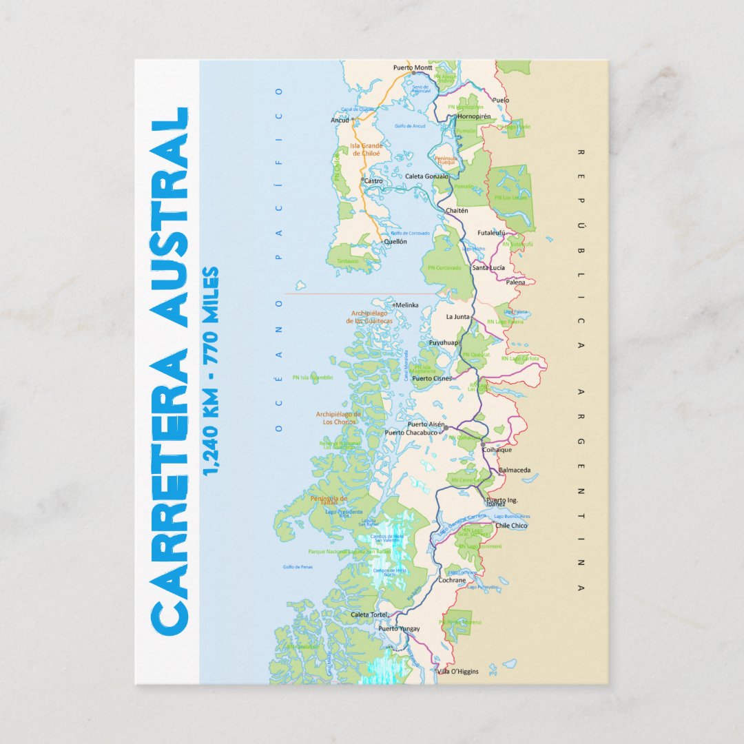 Map of Carretera Austral Postcard | Zazzle