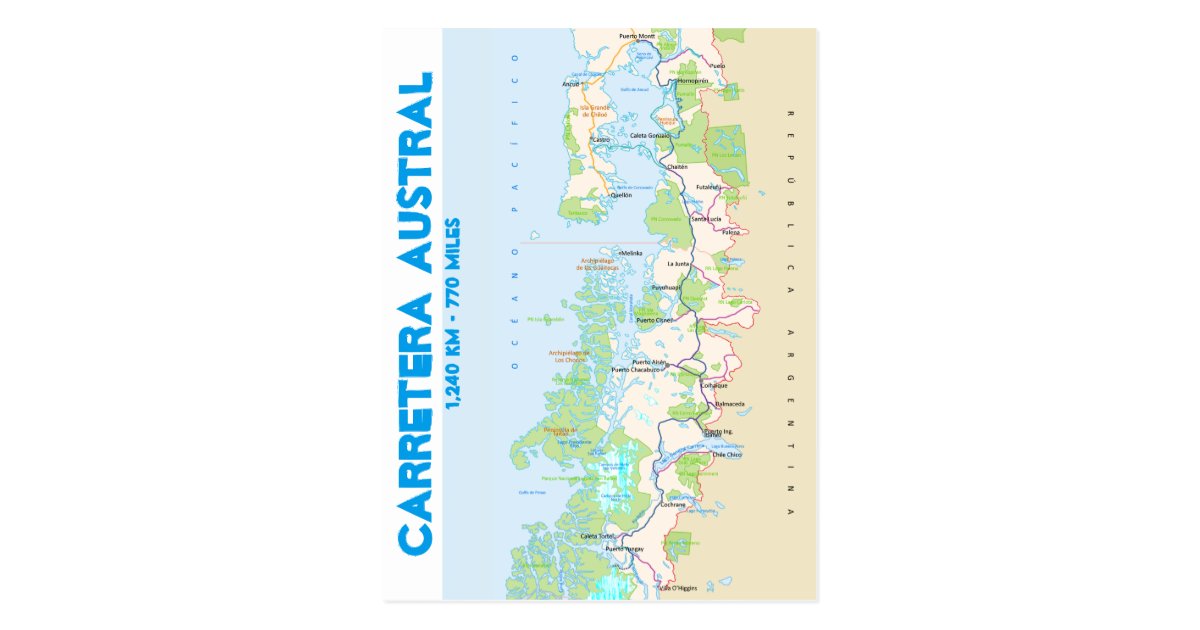 Map of Carretera Austral Postcard | Zazzle.com