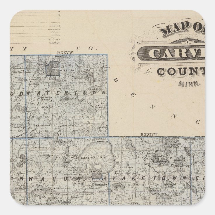 Map of Carver County, Minnesota Square Sticker | Zazzle