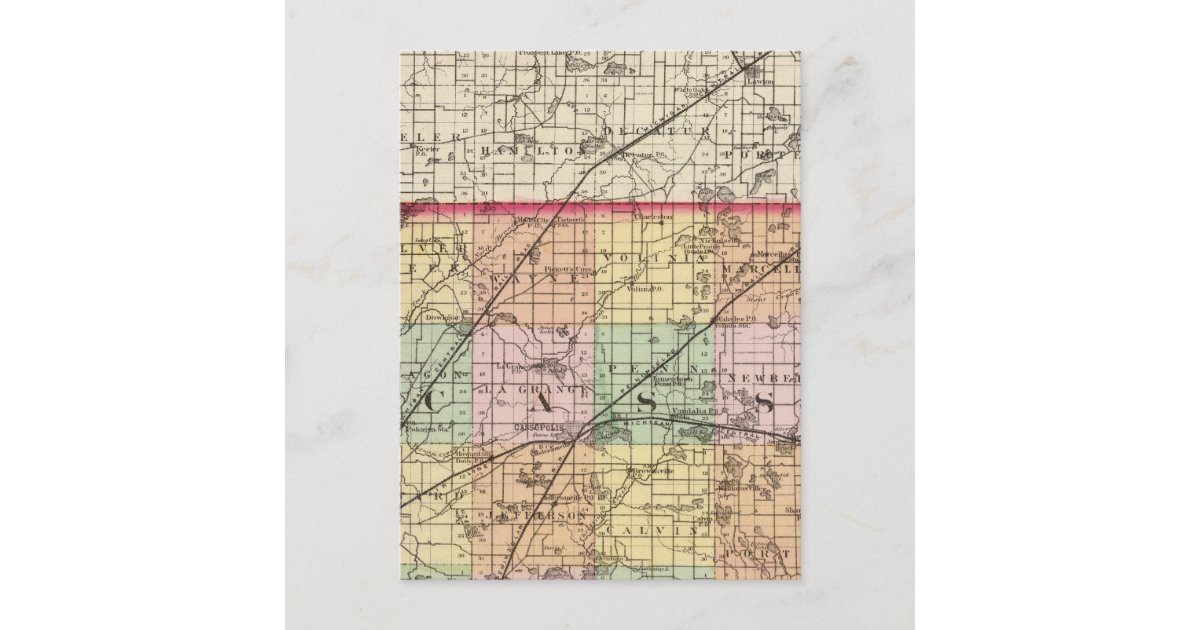 Map of Cass County, Michigan Postcard | Zazzle