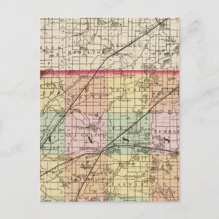 Map of Cass County, Michigan Postcard | Zazzle