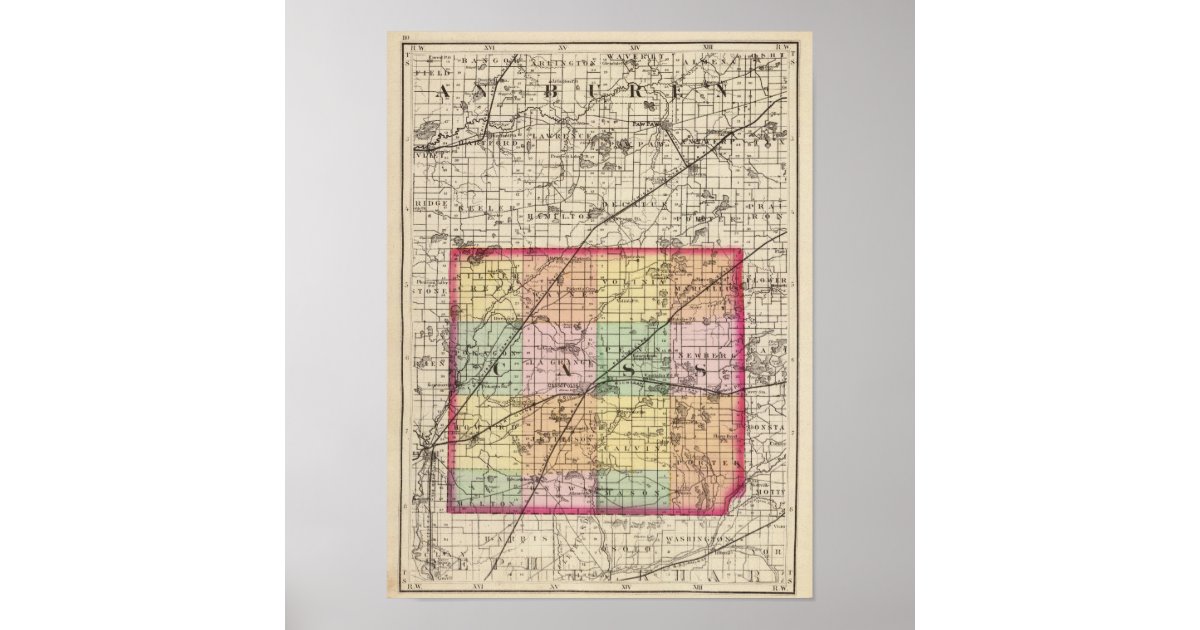 Map of Cass County, Michigan Poster | Zazzle