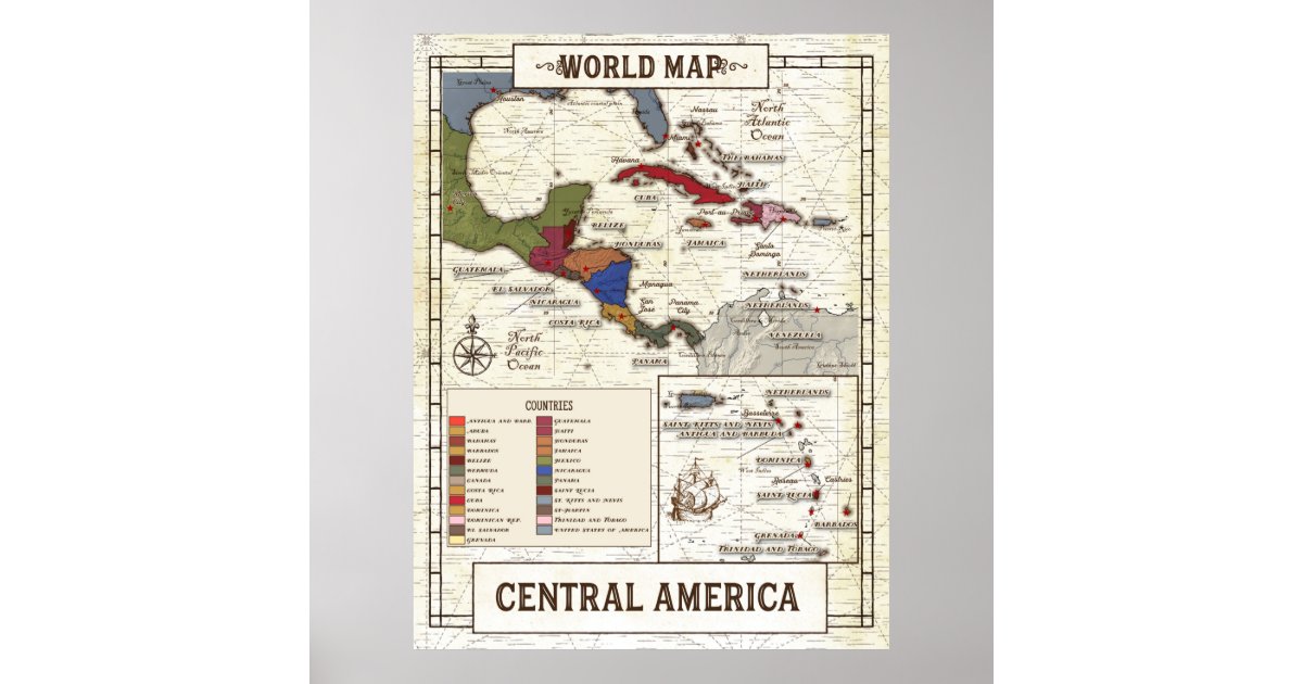 Map Of Central America Poster | Zazzle