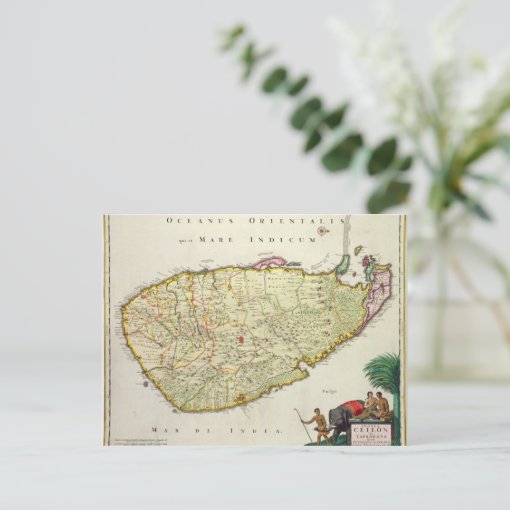Map of Ceylon according to Nicolas Visscher Postcard | Zazzle