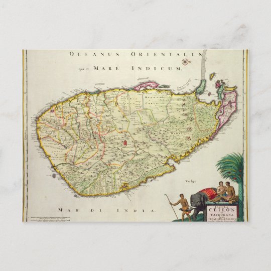 Map of Ceylon according to Nicolas Visscher Postcard | Zazzle.com
