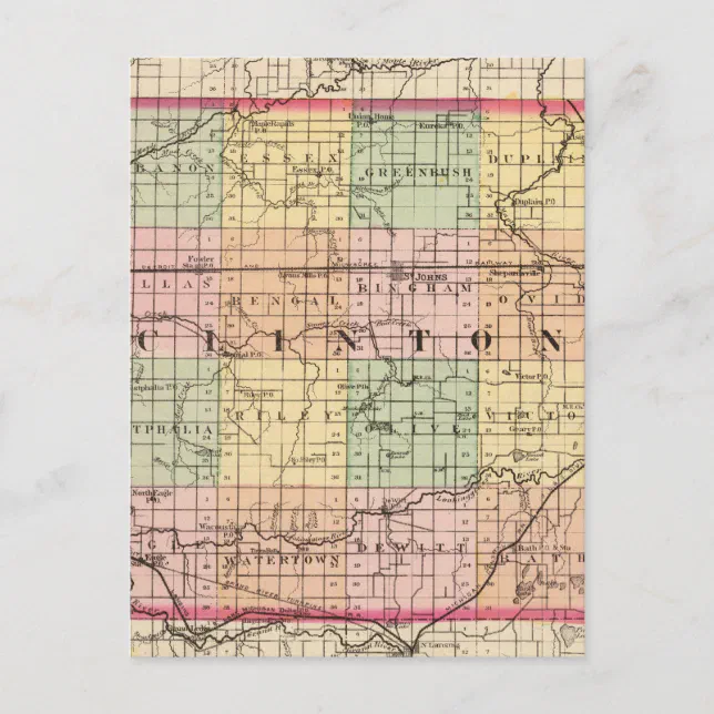 Map of Clinton County, Michigan Postcard | Zazzle