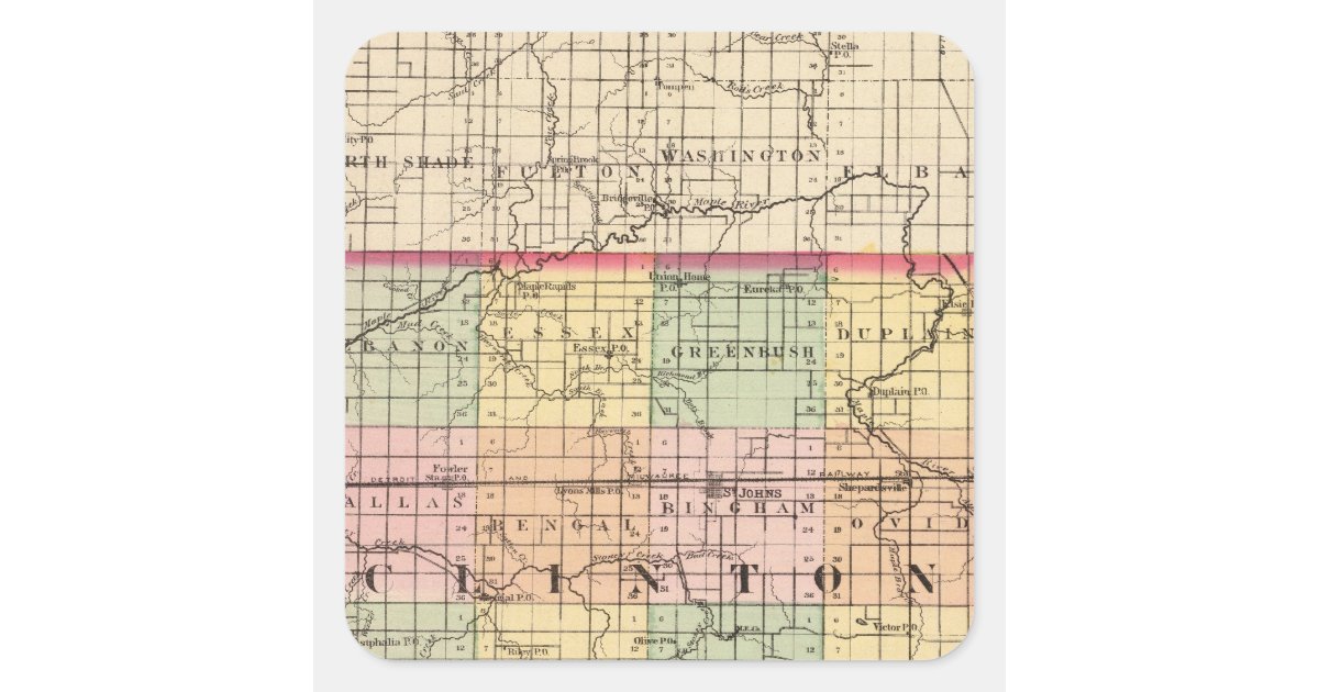 Map of Clinton County, Michigan Square Sticker | Zazzle