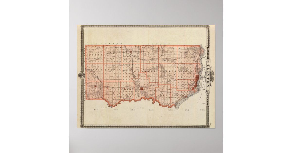 Map of Clinton County, State of Iowa Poster | Zazzle