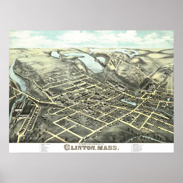 Map of Clinton, Massachusetts from 1876 Poster | Zazzle