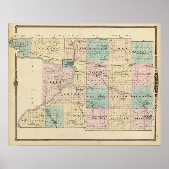 Map of Columbia County, State of Wisconsin Poster | Zazzle.com