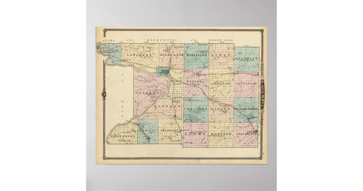 Map of Columbia County, State of Wisconsin Poster | Zazzle.com