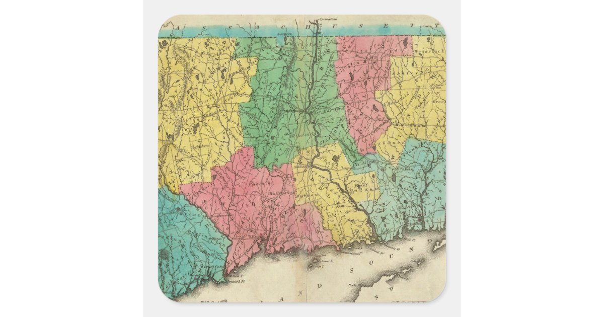 Map Of Connecticut Square Sticker | Zazzle