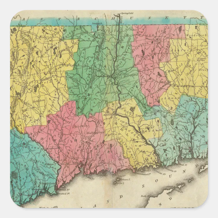 Map Of Connecticut Square Sticker | Zazzle