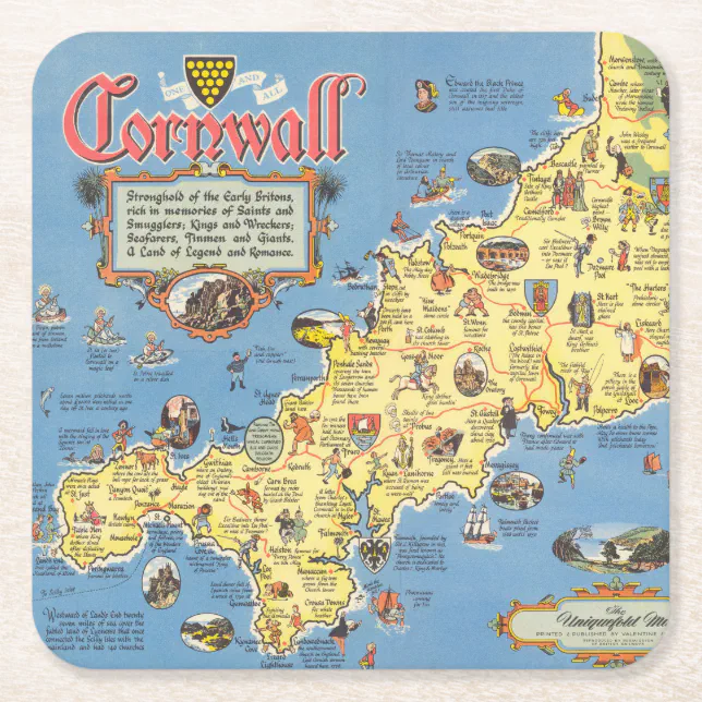 Map of Cornwall, England Square Paper Coaster | Zazzle