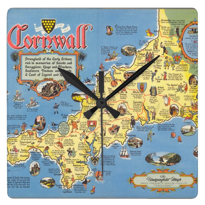 Map of Cornwall, England Square Wall Clock | Zazzle.com