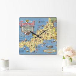 Map of Cornwall, England Square Wall Clock | Zazzle