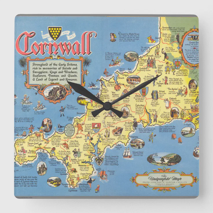 Map of Cornwall, England Square Wall Clock | Zazzle