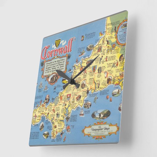 Map of Cornwall, England Square Wall Clock | Zazzle
