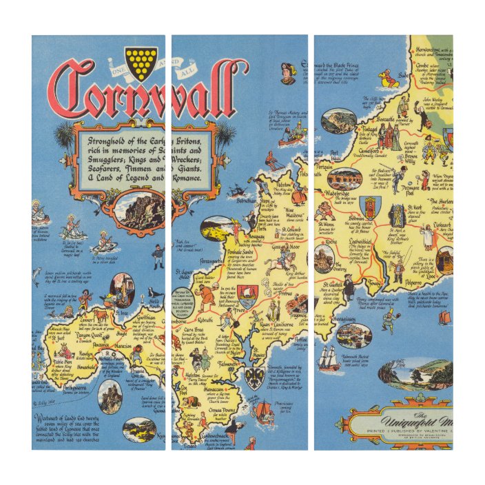 Map of Cornwall, England Triptych | Zazzle.com