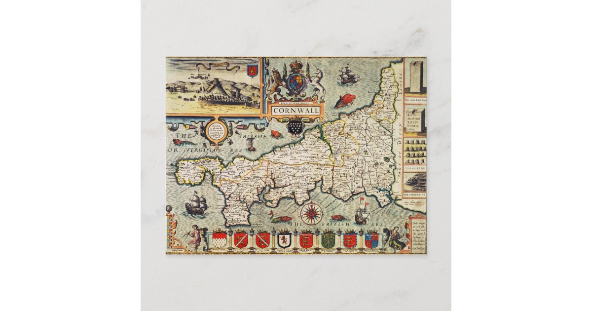 Map of Cornwall Postcard | Zazzle