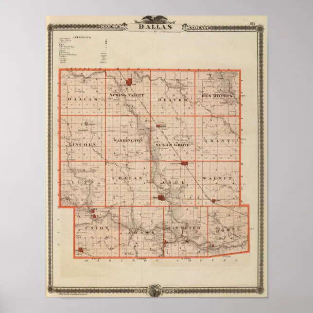 Map of Dallas County, State of Iowa Poster | Zazzle