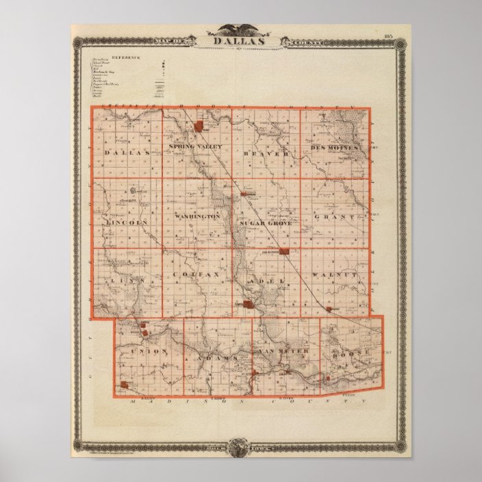 Map of Dallas County, State of Iowa Poster | Zazzle.com