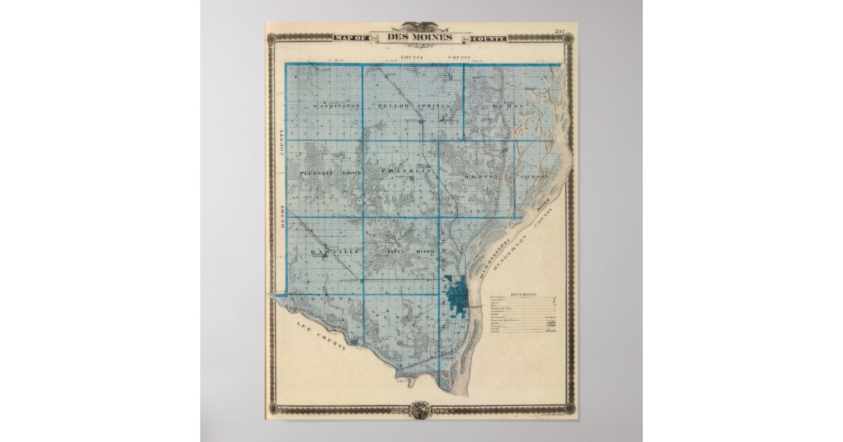 Map of Des Moines County, State of Iowa Poster | Zazzle