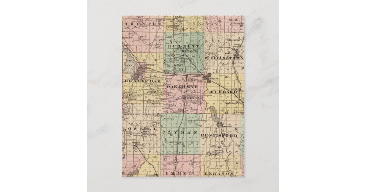Map of Dodge County, State of Wisconsin Postcard | Zazzle