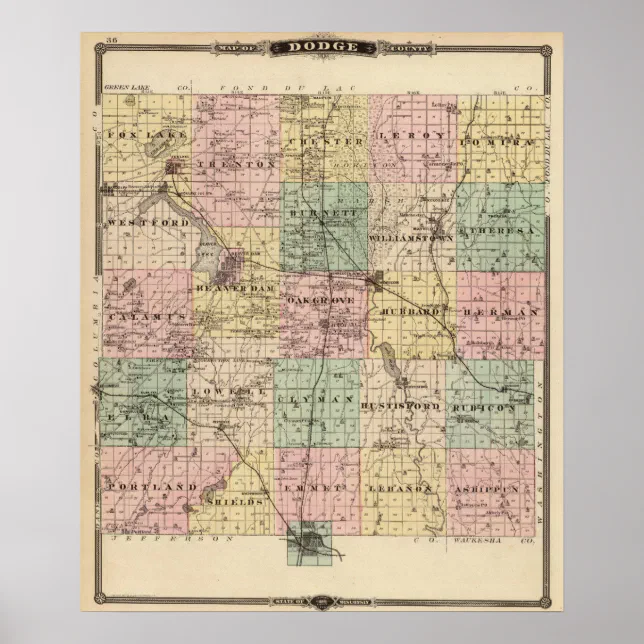 Map of Dodge County, State of Wisconsin Poster | Zazzle